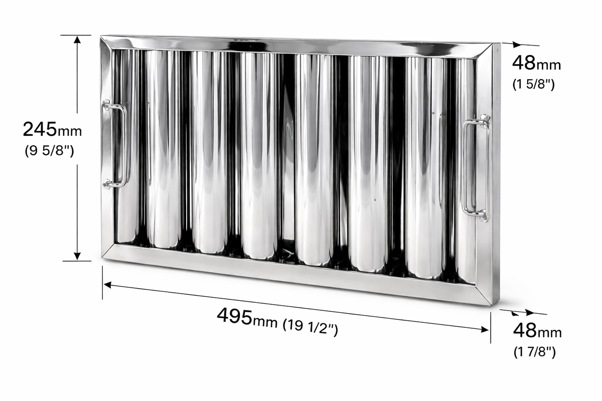 Kitchen Canopy Baffle Filter 245 x 495mm | Commercial Extractor Hood